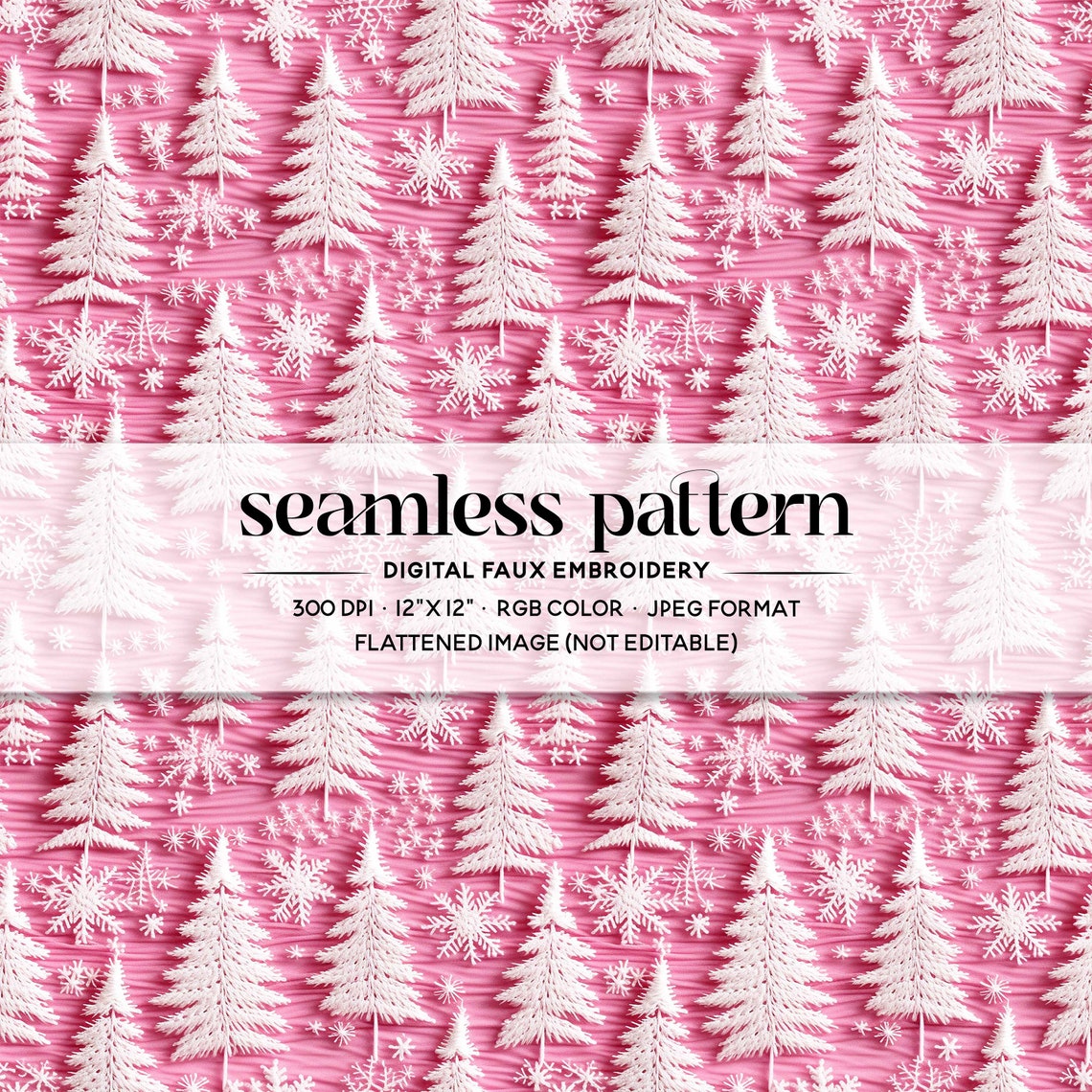 Pink Christmas Embroidery Seamless, Christmas Tree Seamless Patterns ...