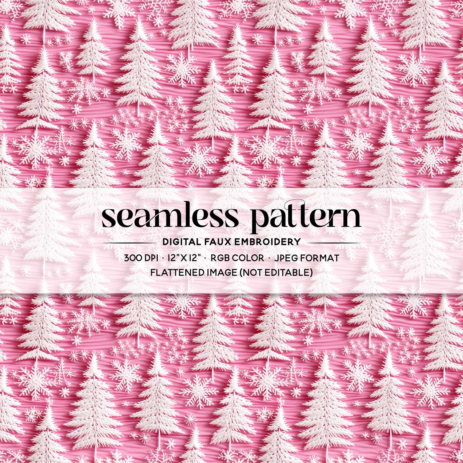 Pink Christmas Embroidery Seamless, Christmas Tree Seamless Patterns ...