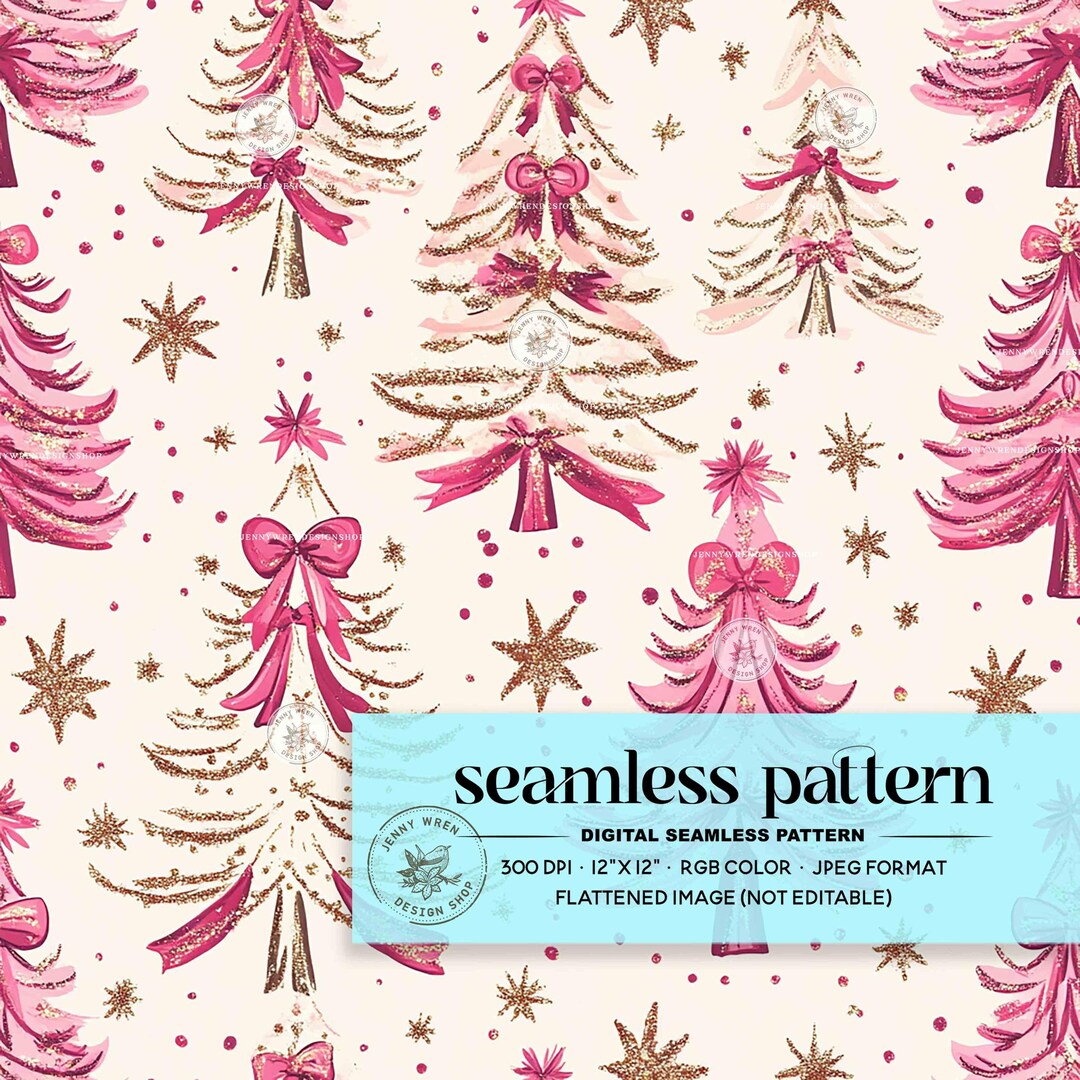 Pink Coquette Christmas Tree Seamless Pattern (digital Paper for ...