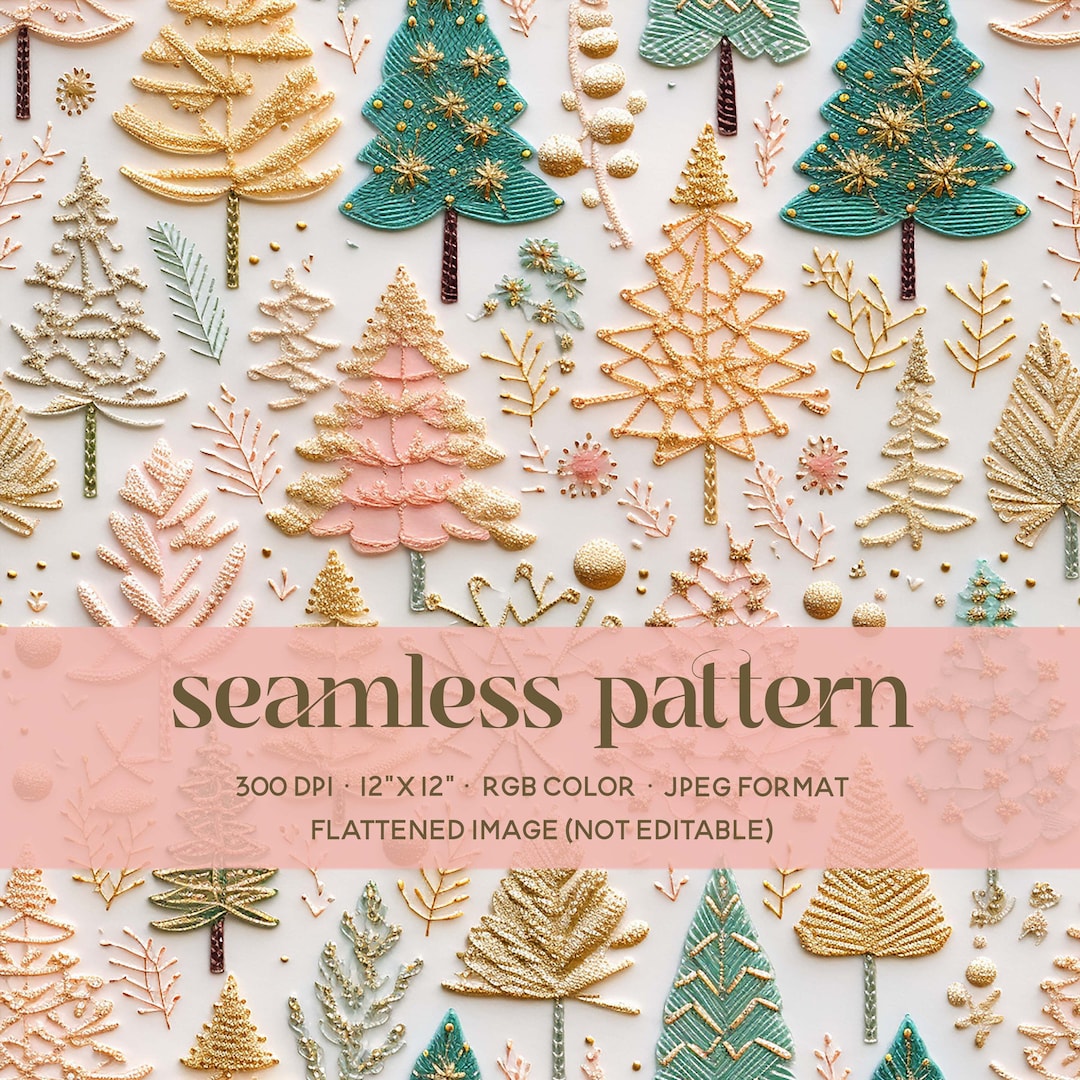 Christmas Tree Digital Paper, Christmas Tree Seamless Pattern, Vintage ...