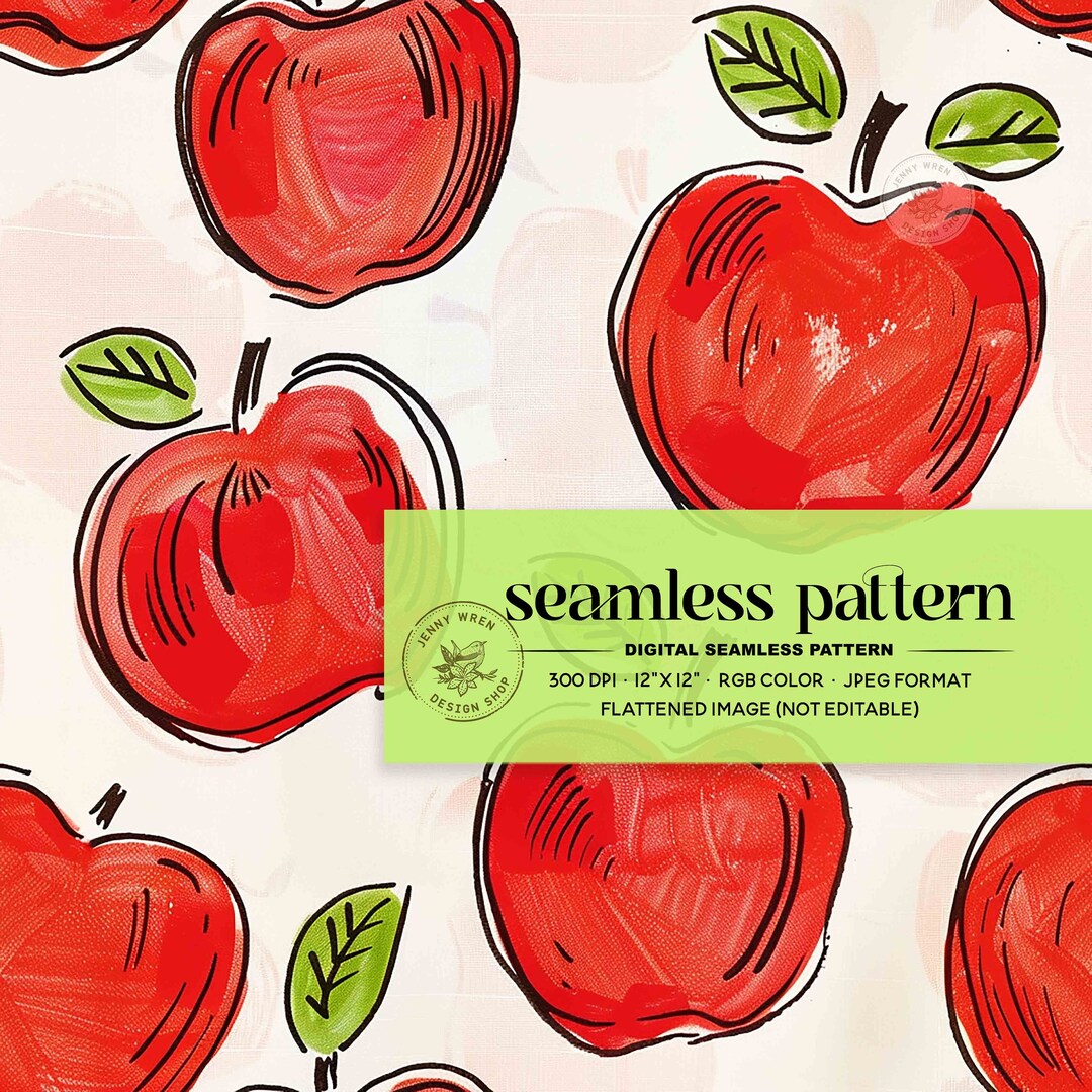 Retro Red Apples Seamless Pattern, Doodle Retro Back to School Digital ...