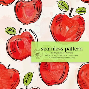 Retro Red Apples Seamless Pattern, Doodle Retro Back to School Digital ...