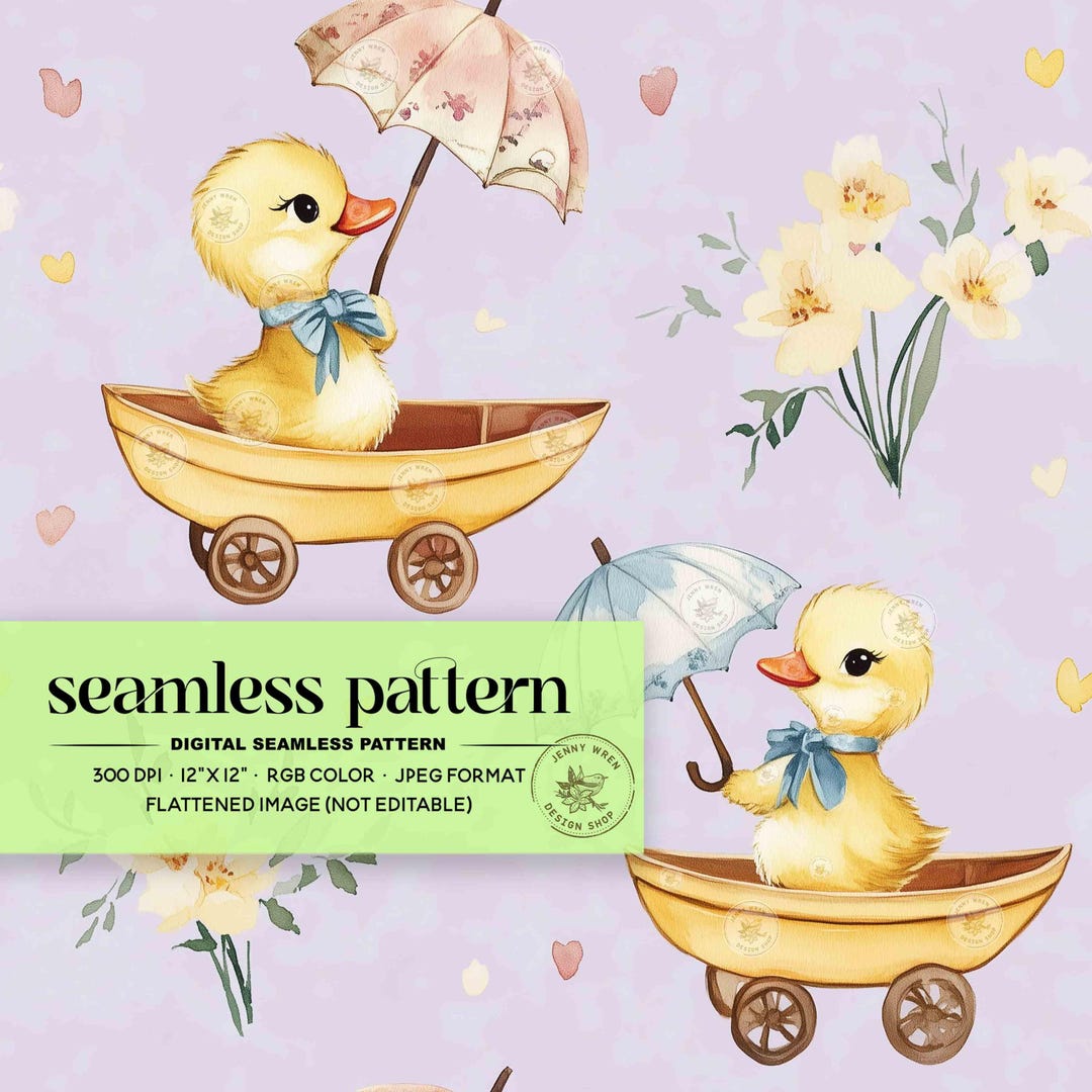 Vintage Spring Ducks Seamless Pattern: Easter Floral (digital Paper for ...