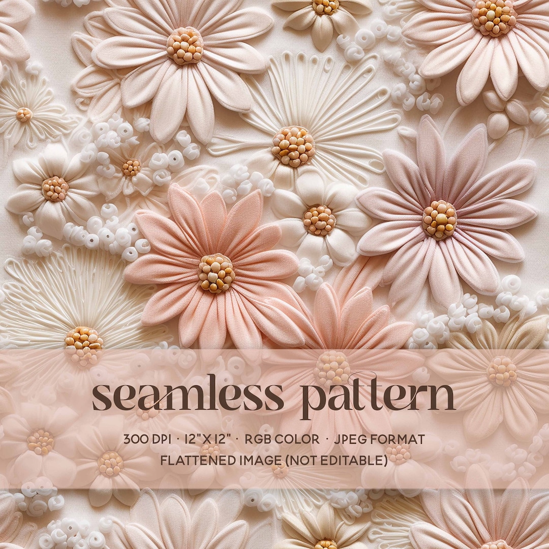Floral Embroidery Seamless Pattern, Pastel Daisy Seamless File, Boho ...