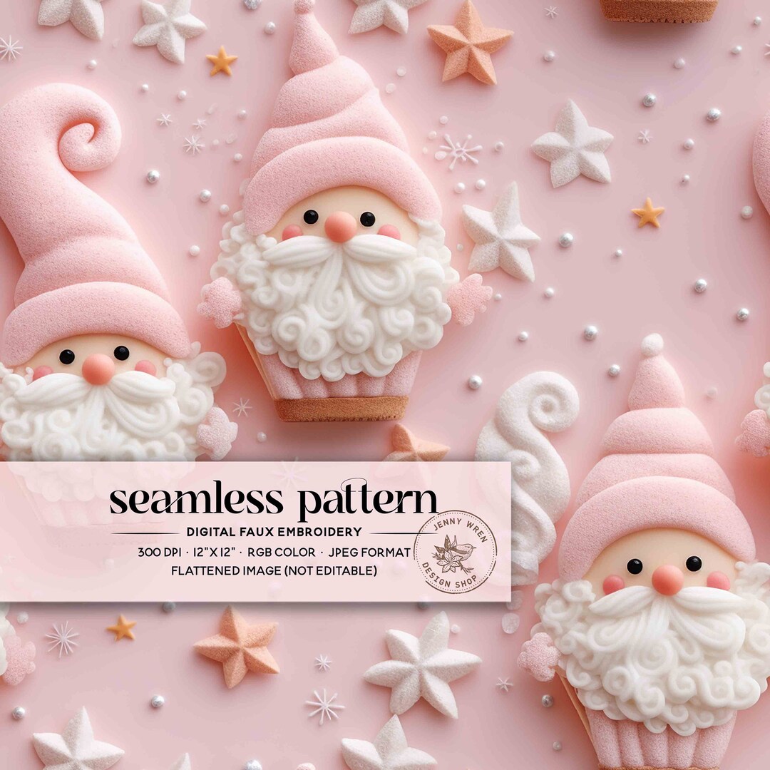 Light Pink Santa Seamless Pattern, Retro Pink Christmas Faux Embroidery ...