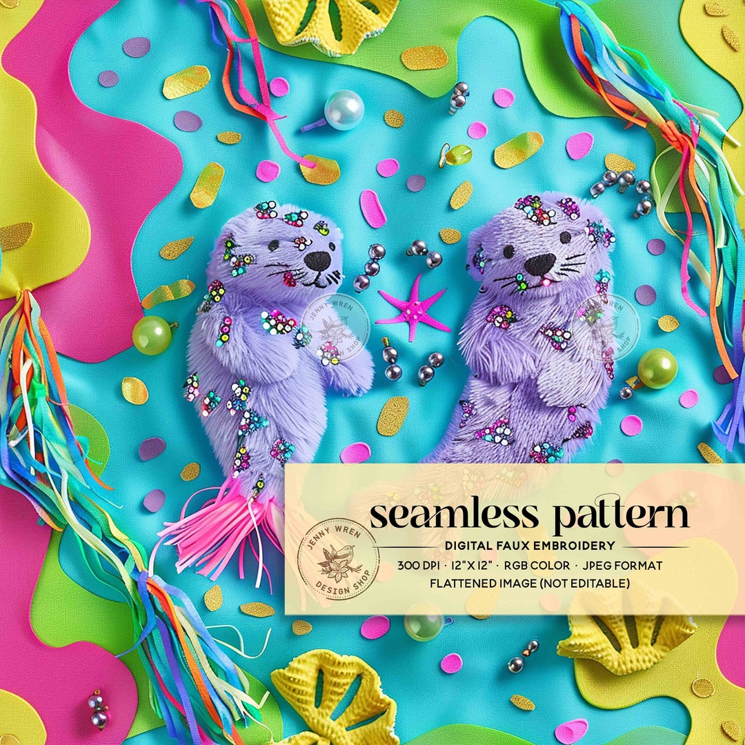 Summer Pastel Sea Otters Seamless Pattern, Preppy Baby Otters Faux ...