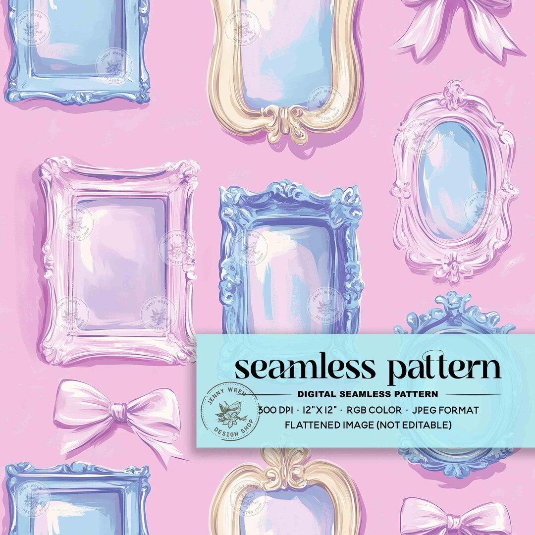 Coquette Bows and Frames Seamless Pattern, Coquette Retro Wall Art ...