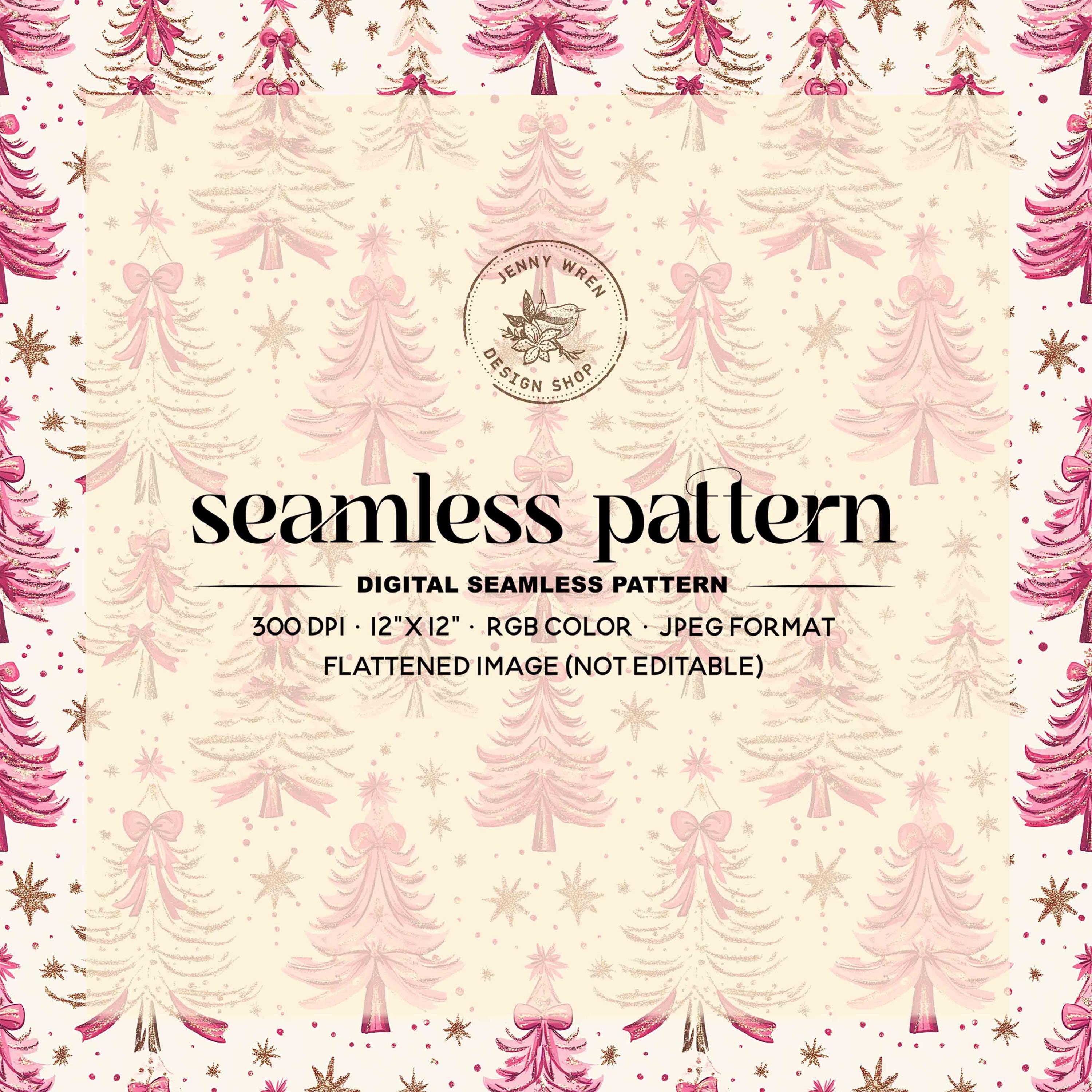 Pink Coquette Christmas Tree Seamless Pattern (digital Paper for ...