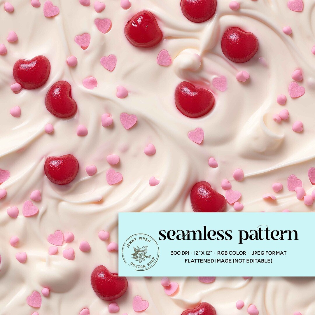 Valentine Cake Icing Seamless Pattern, Whipped Cream Frosting Sprinkles ...