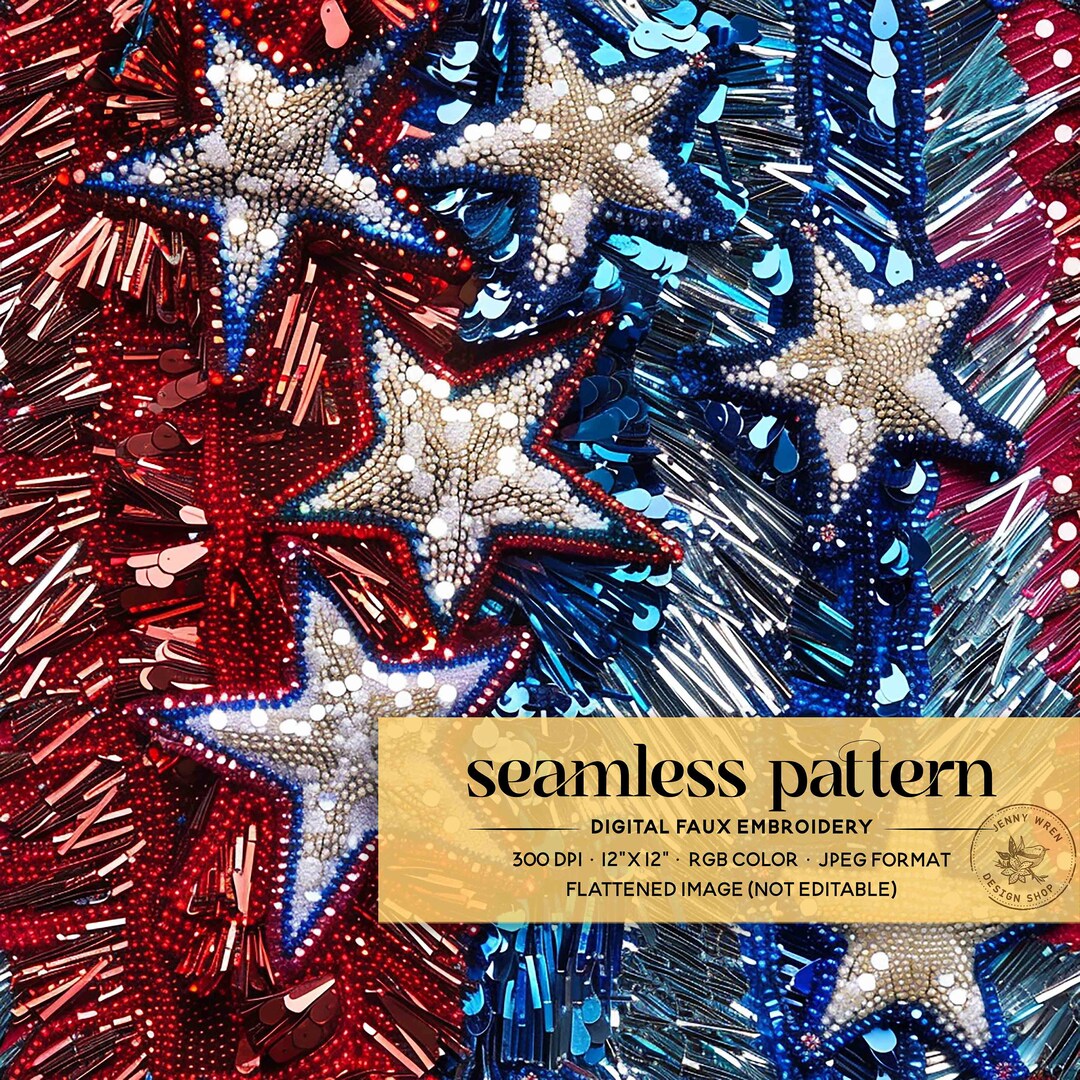 3D 4th of July Glitter Stars Seamless Pattern, Red White Blue Glitter ...