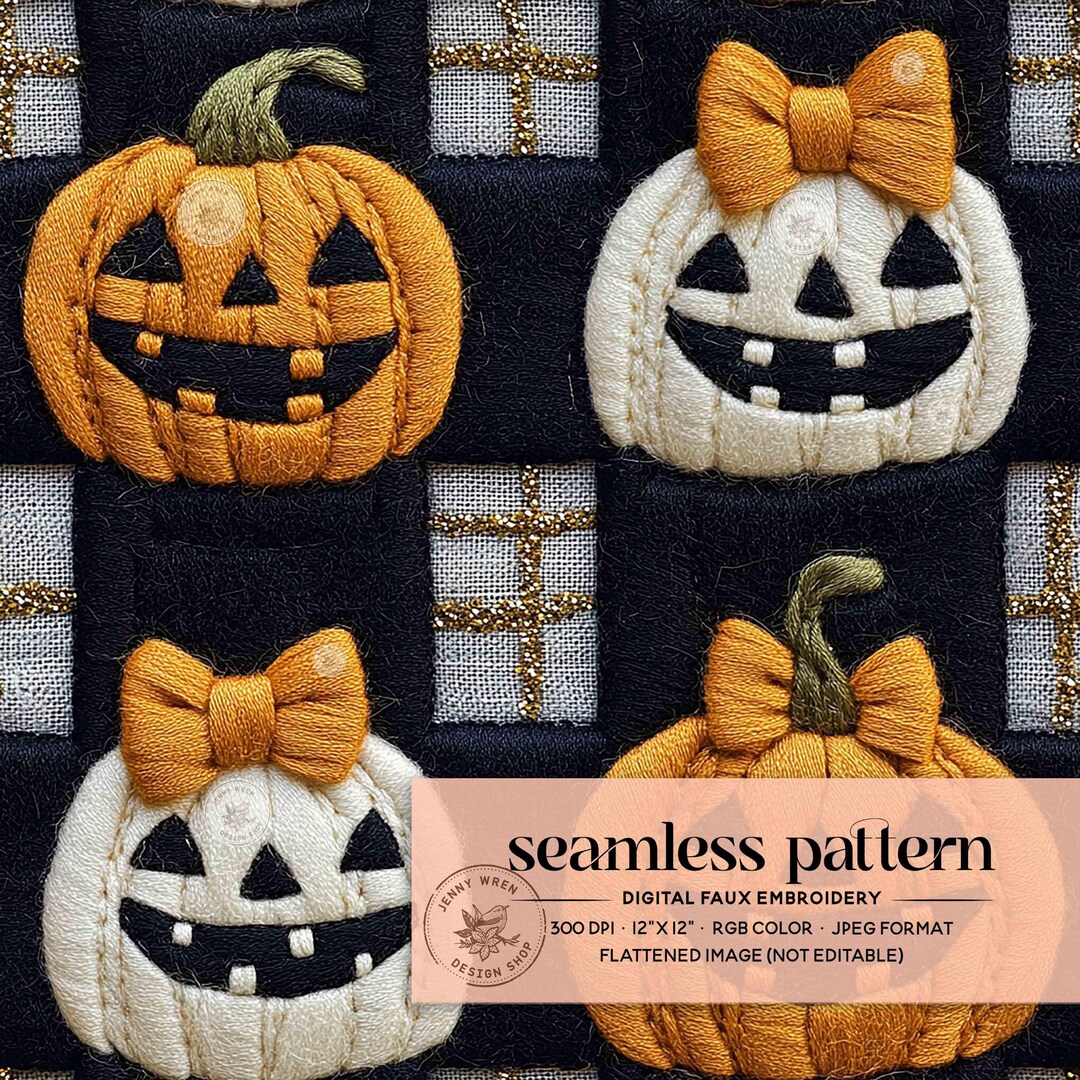 Fall Halloween Checkered Pumpkin Patch Seamless File, Coquette Pumpkins ...
