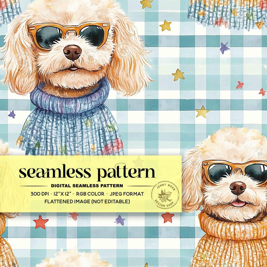 Retro Goldendoodle Puppy Seamless Pattern: Trendy Dog File (digital ...