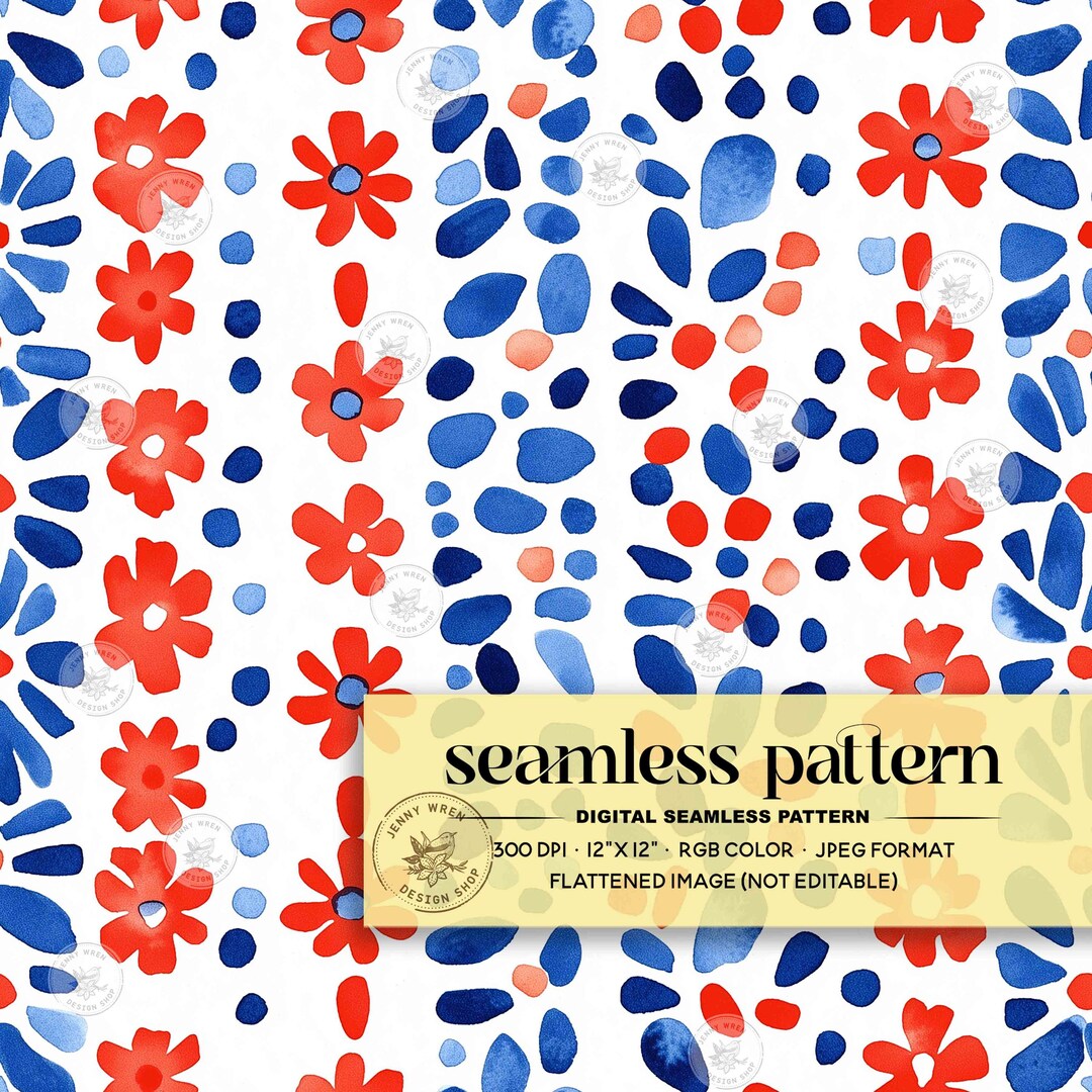 Red White Blue Ditsy Floral Seamless Pattern, USA Patriotic Daisies ...