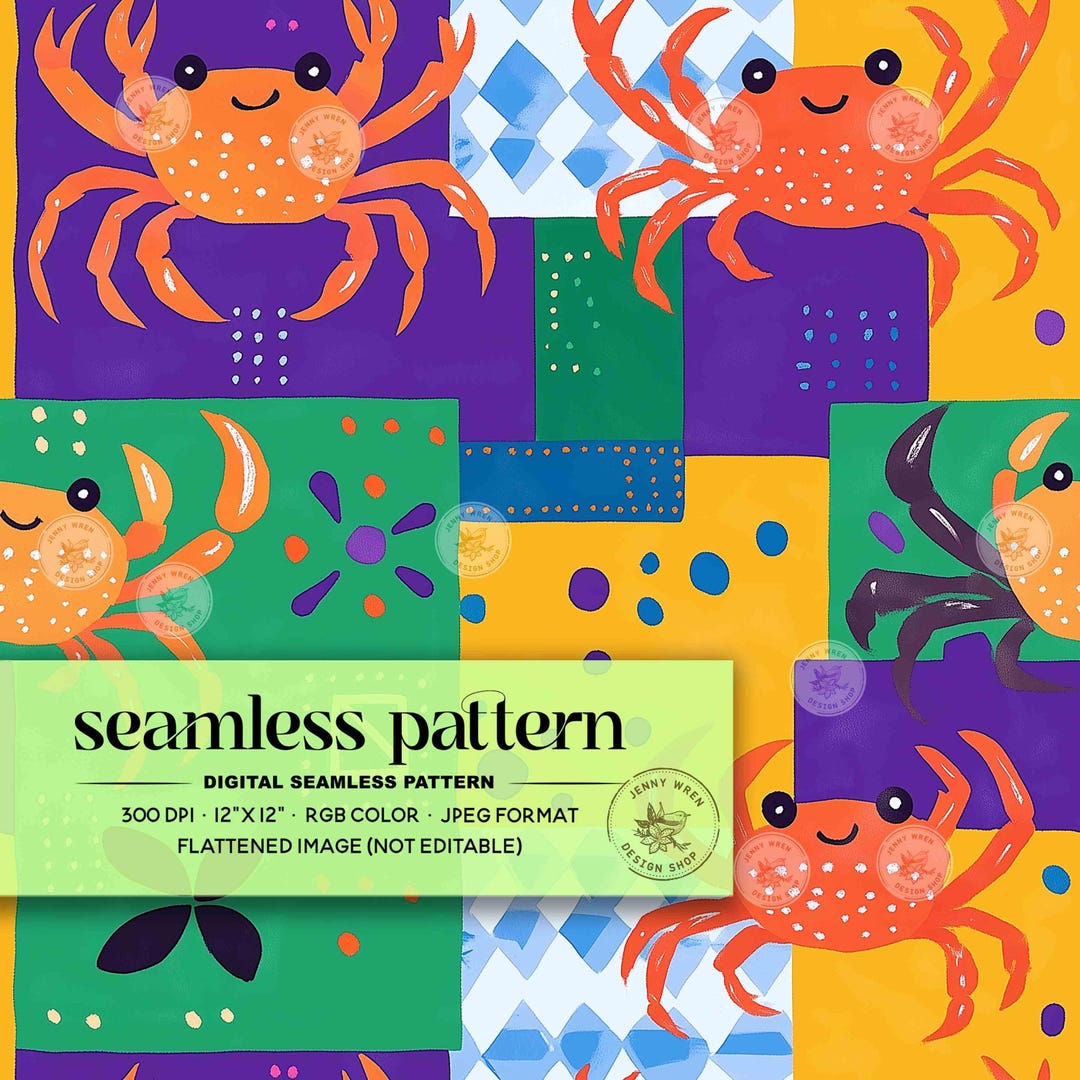 Neon Crabs Seamless Pattern: Groovy Checkered Digital Paper (JPEG) - Etsy