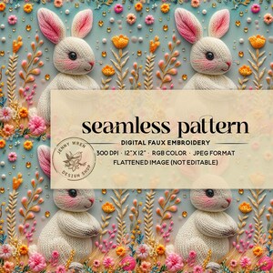 Cute Easter Bunny and Flowers Embroidery Seamless File, 3D Spring Bunny ...