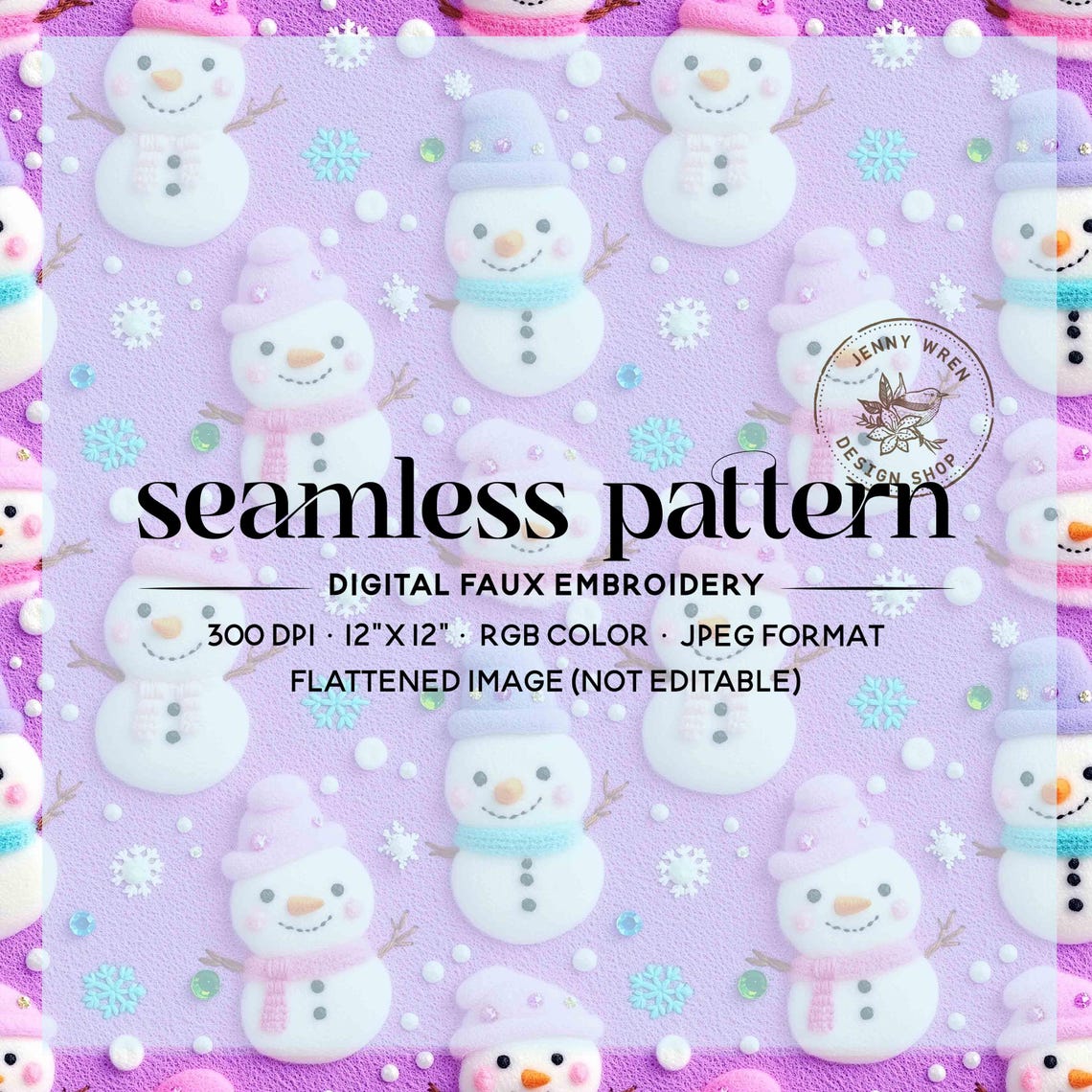 3D Cute Pastel Snowman Digital Paper, Purple Snowman Seamless Pattern ...