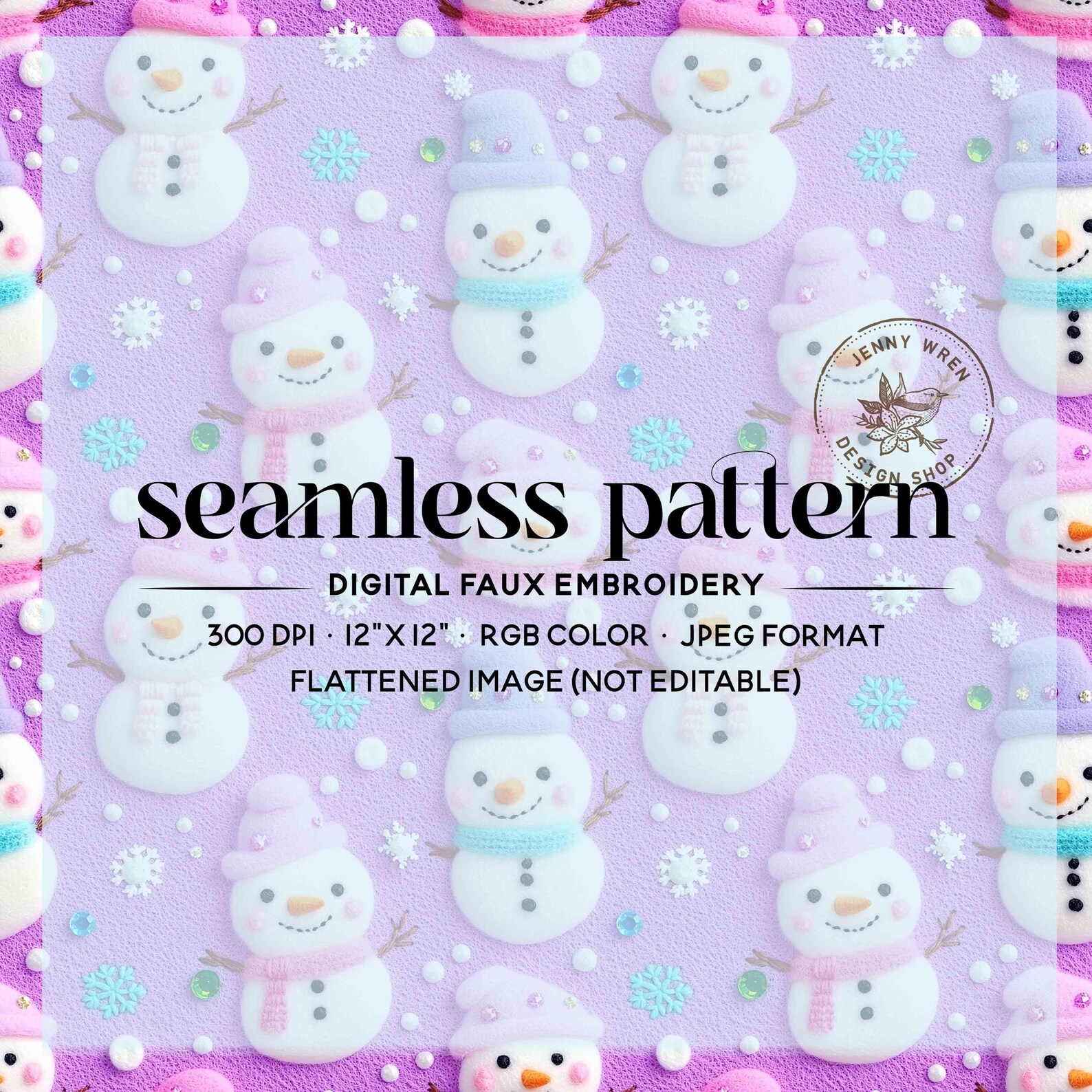 3D Cute Pastel Snowman Digital Paper, Purple Snowman Seamless Pattern ...