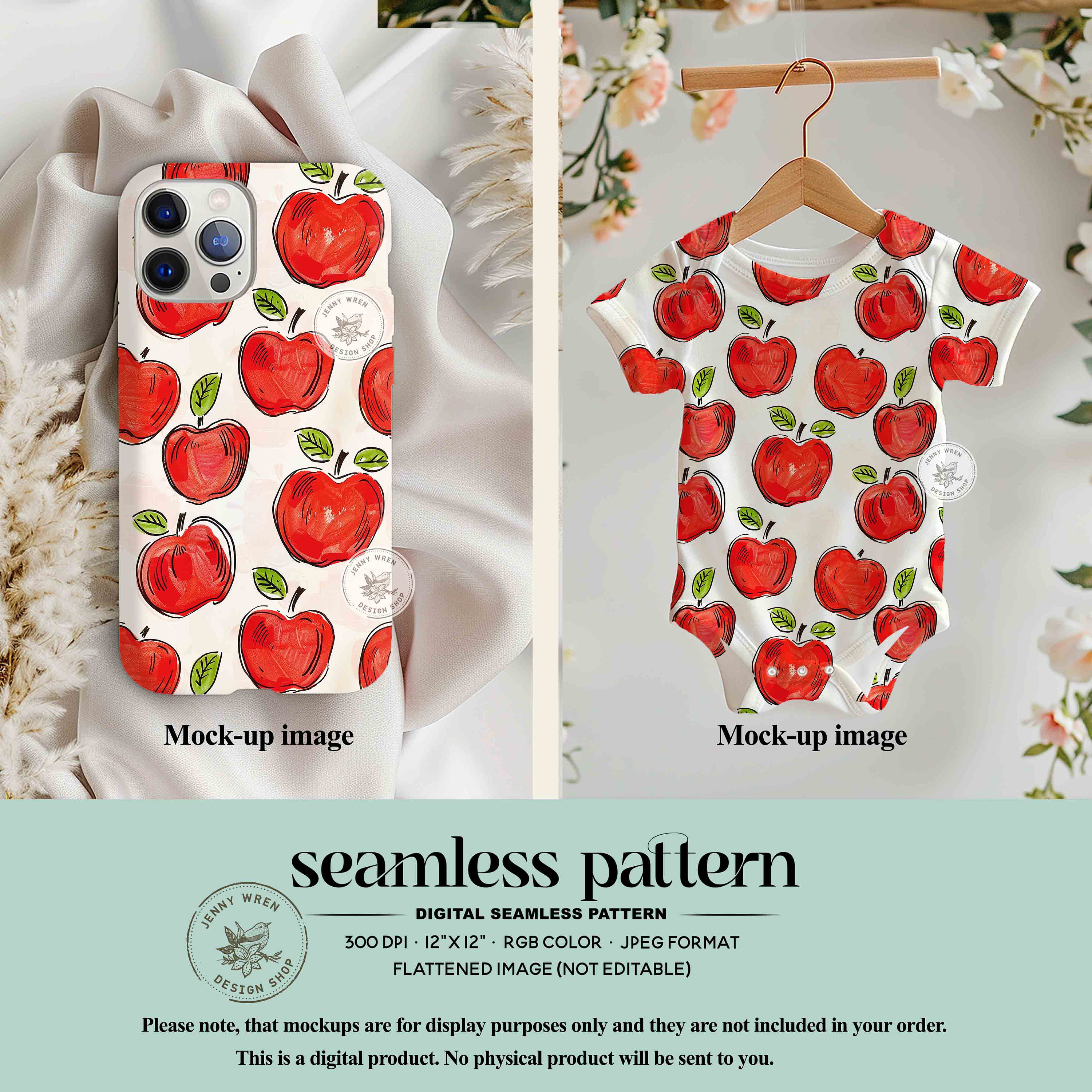 Retro Red Apples Seamless Pattern, Doodle Retro Back to School Digital ...