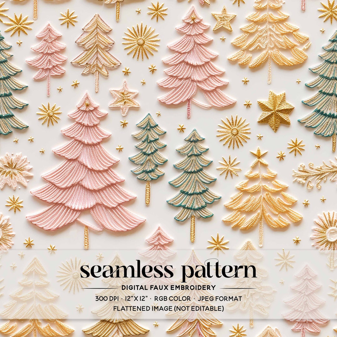 Pearlescent Christmas Tree Digital Paper, Gold Shimmer Christmas ...