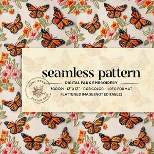 3D Floral Butterflies Faux Embroidery Seamless File, Boho Butterfly ...