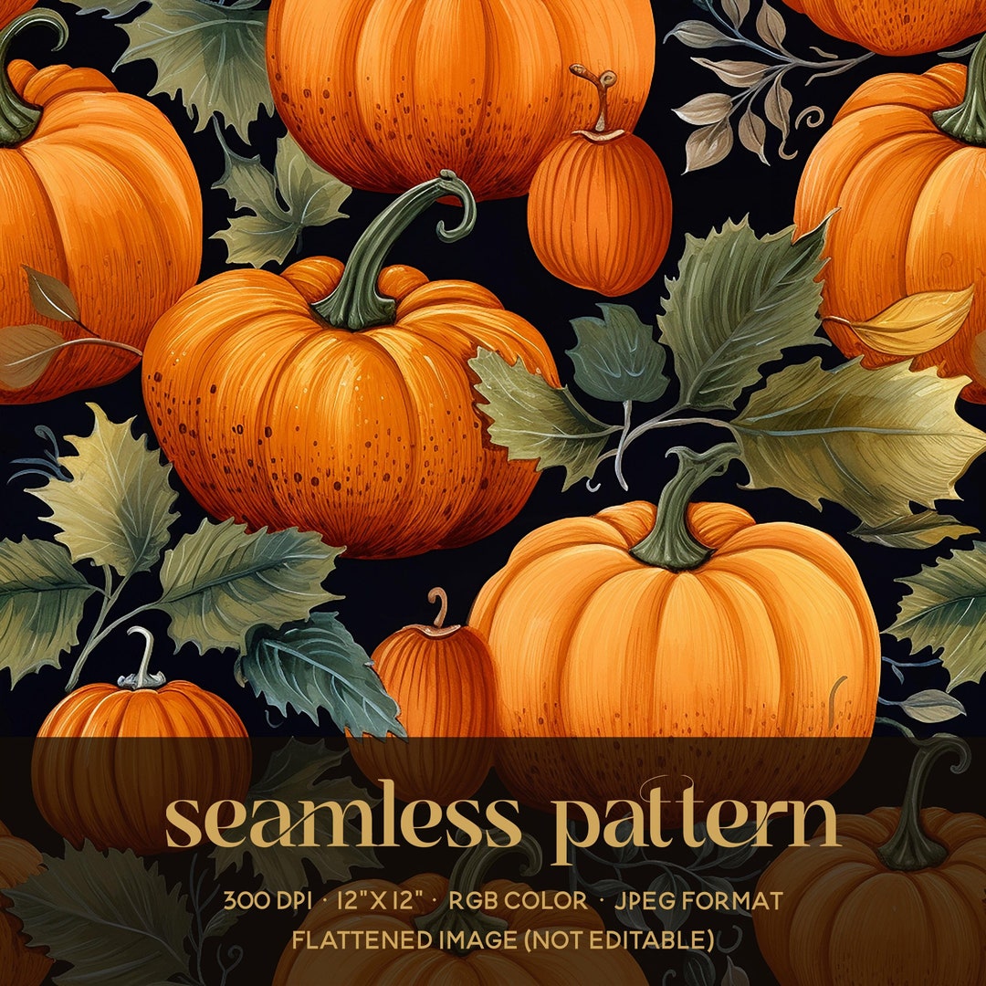 Fall Pumpkin Seamless Pattern, Watercolor Pumpkin Digital Paper, Autumn ...
