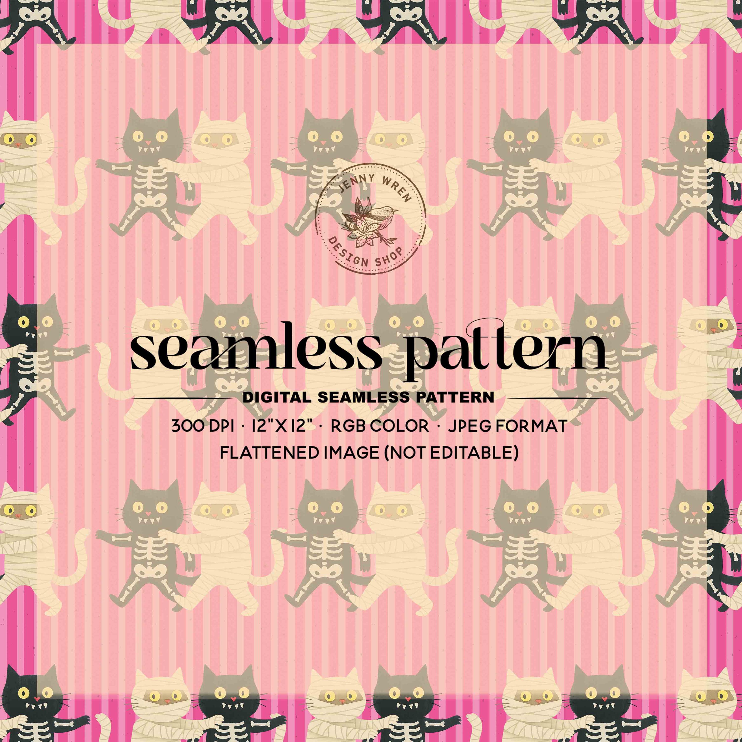 Halloween Black Cats Seamless Pattern: Spooky Mummy Kitty Digital Paper ...