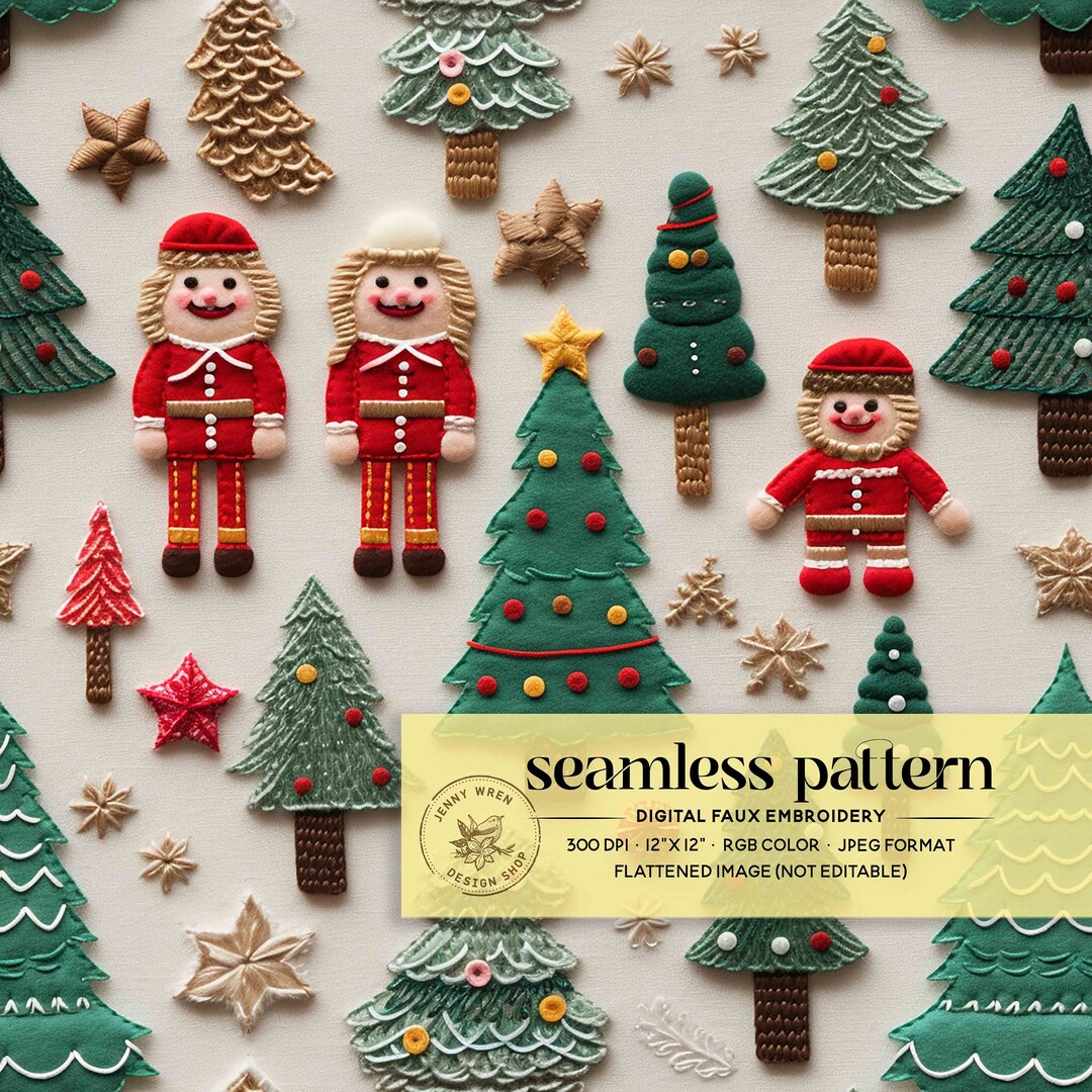 Vintage Christmas Nutcrackers Seamless Pattern, Nutcrackers Faux ...