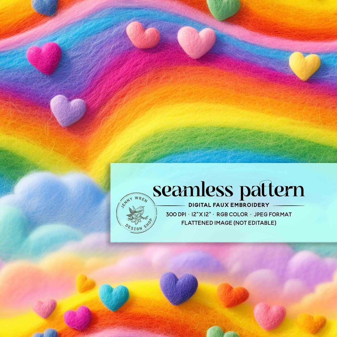 Valentine's Day Rainbow Hearts Seamless Pattern, Colorful Hearts Faux ...