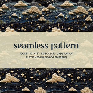 Starry Night Seamless Pattern, Cloudy Night Sky Digital Paper, Magical ...