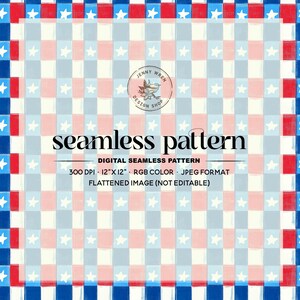 Red White and Blue Checker Seamless Pattern, 4th of July Star Checkered ...