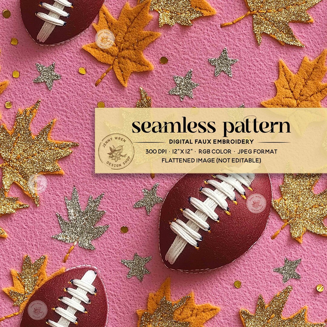Pink Glitter Girly Football Seamless Pattern, Gold Glitter Autumn Fall ...