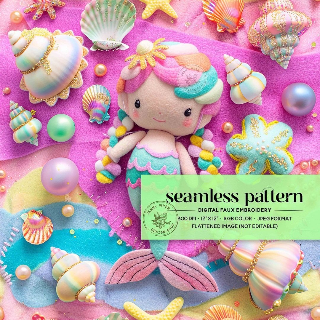 Pastel Mermaid Seamless Pattern, 3D Cute Mermaid Digital Paper, Mermaid ...