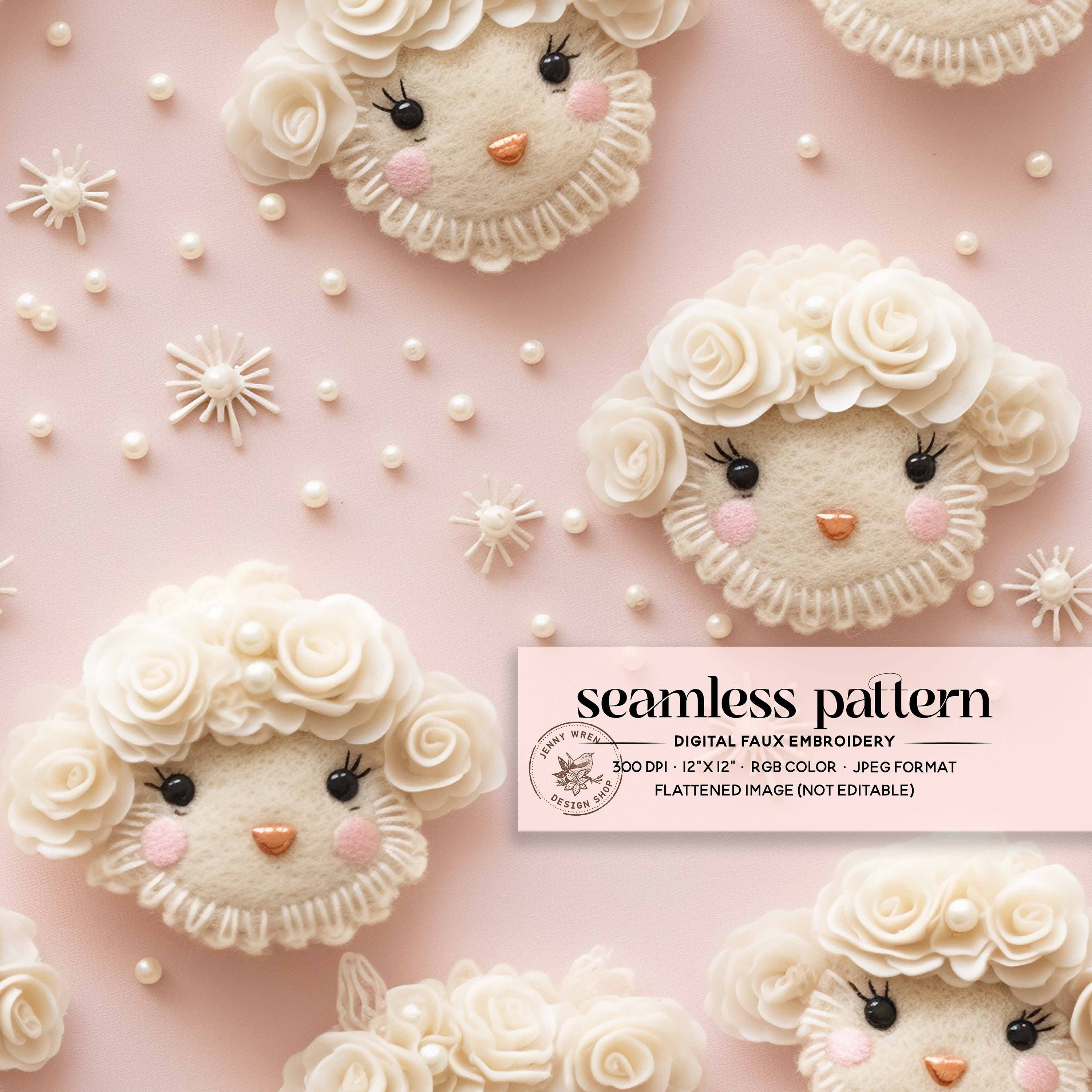 Pink Sheep Seamless Pattern, Christmas Sheep Faux Embroidery File, Pink ...