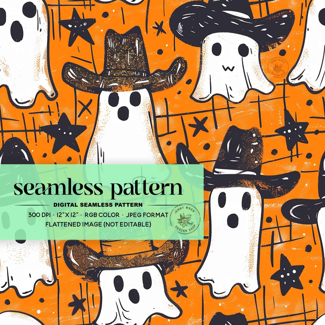 Halloween Cowboy Ghosts Seamless Pattern for Fabric Sublimation, Retro ...