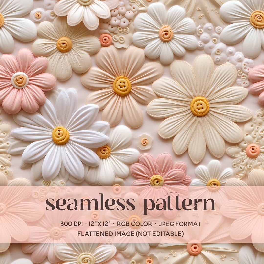 Daisy Embroidery Seamless, Wedding Digital Paper, Floral Seamless ...