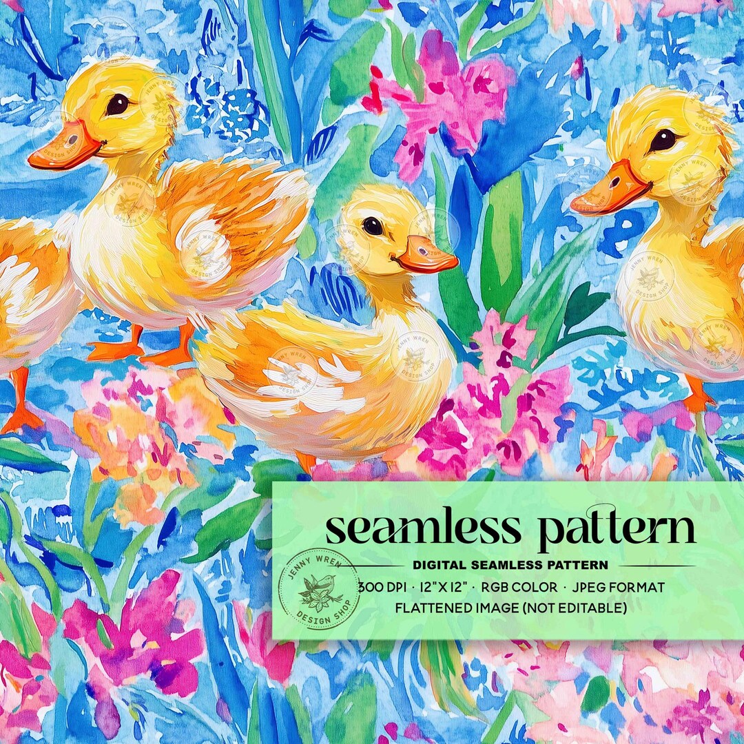 Preppy Spring Ducks Seamless Pattern, Retro Bright Pastel Easter Ducks ...