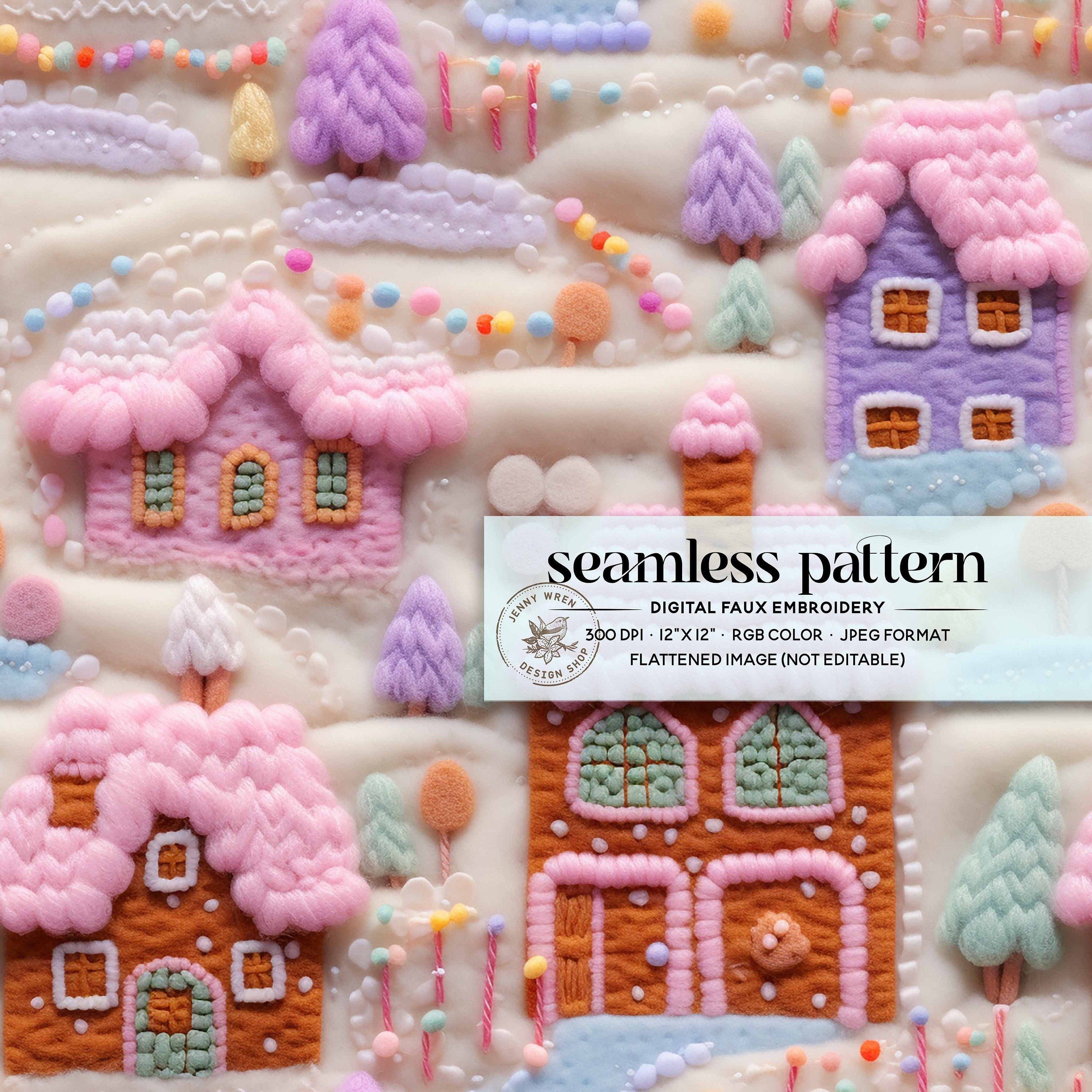 Pastel Gingerbread Cookie House Seamless Pattern, Cookie House Faux ...