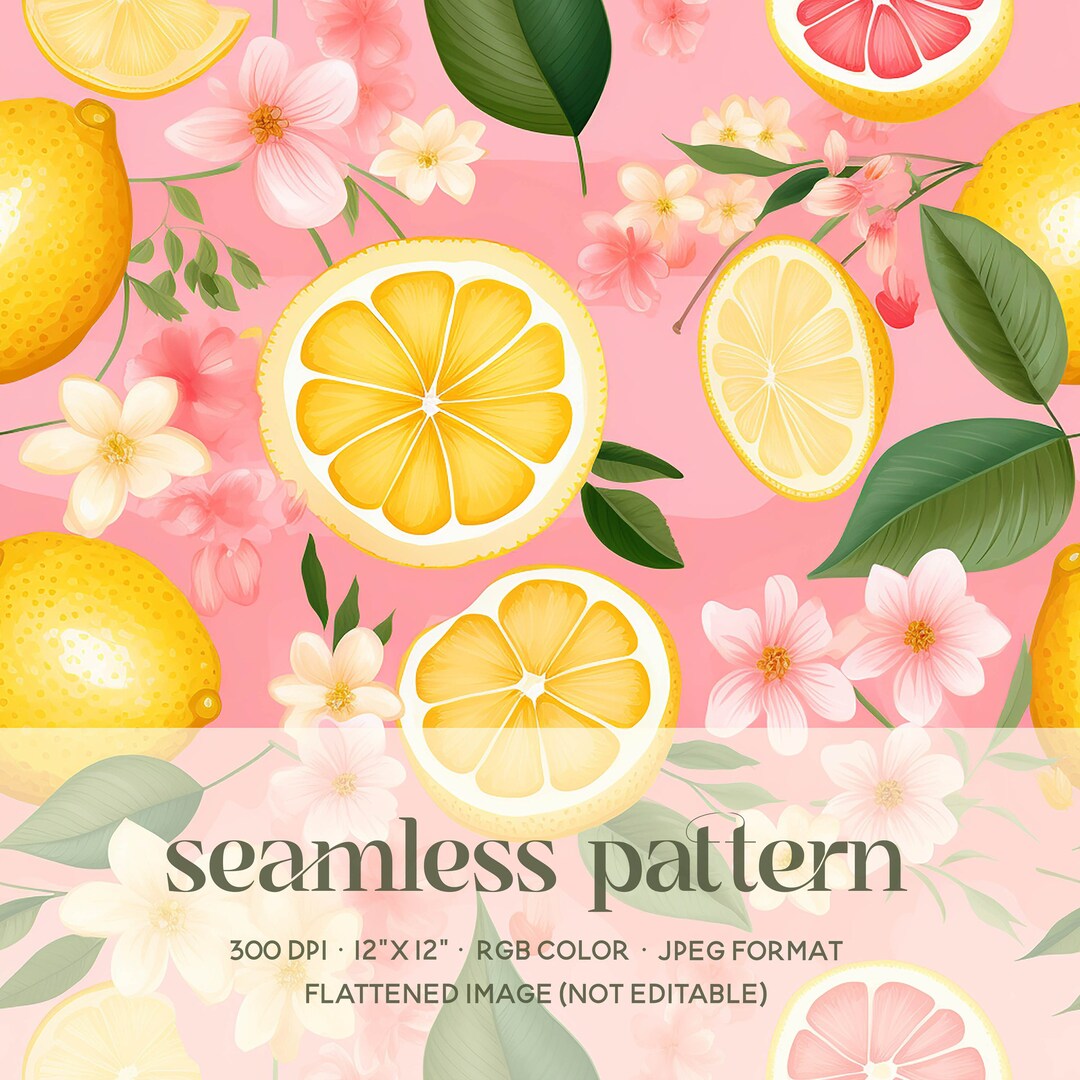 Lemons Seamless Pattern, Fruit Seamless File, Pink Lemon Pattern ...