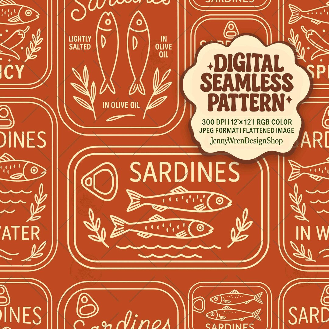 Vintage Sardine Can Seamless Pattern: Retro Kitchen Printable (digital ...