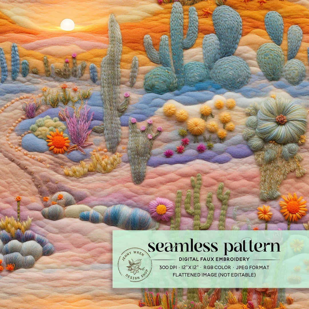 Pastel Western Seamless Pattern, Western Faux Embroidery Seamless File ...
