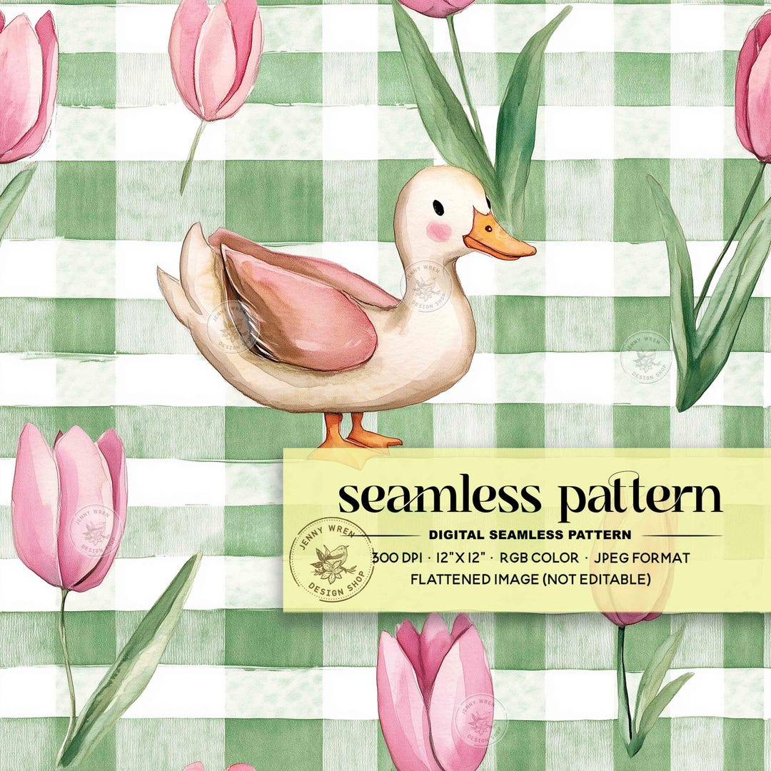 Retro Spring Ducks Seamless Pattern, Vintage Floral Easter Farm Digital ...