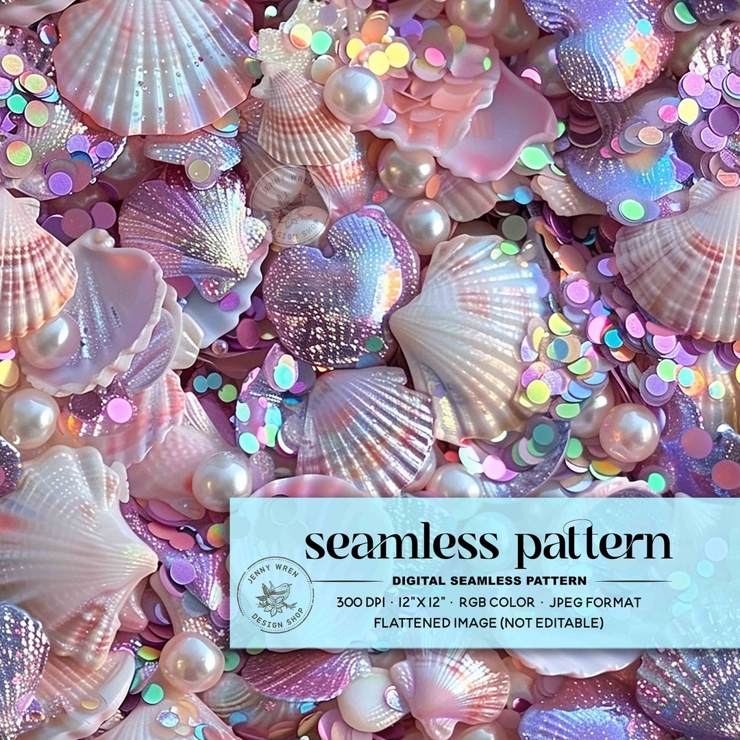3D Iridescent Seashells Seamless Pattern, Pearlescent Summer Beach ...