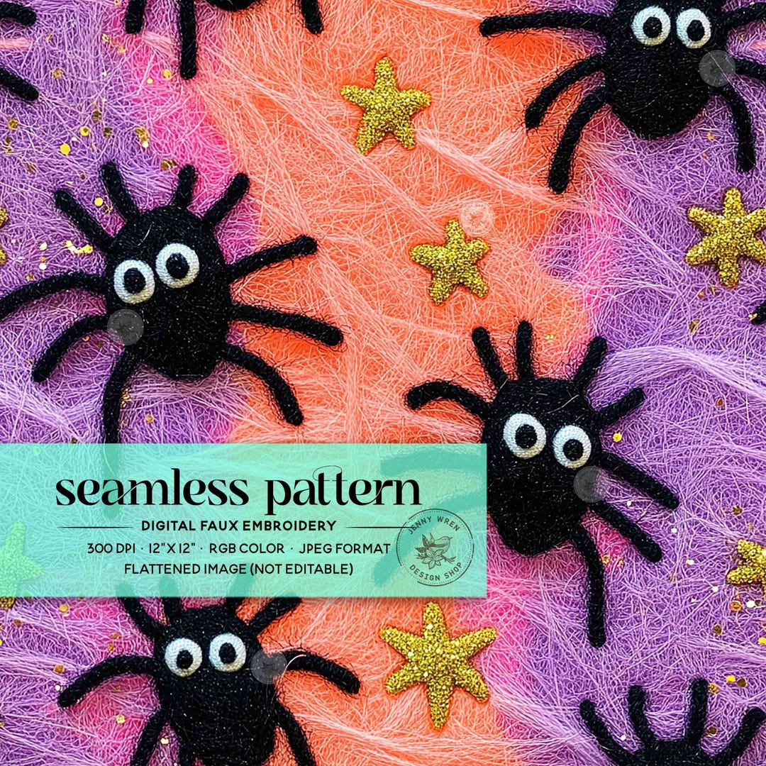3D Cute Creepy Spiders Seamless Pattern, Neon Retro Halloween ...