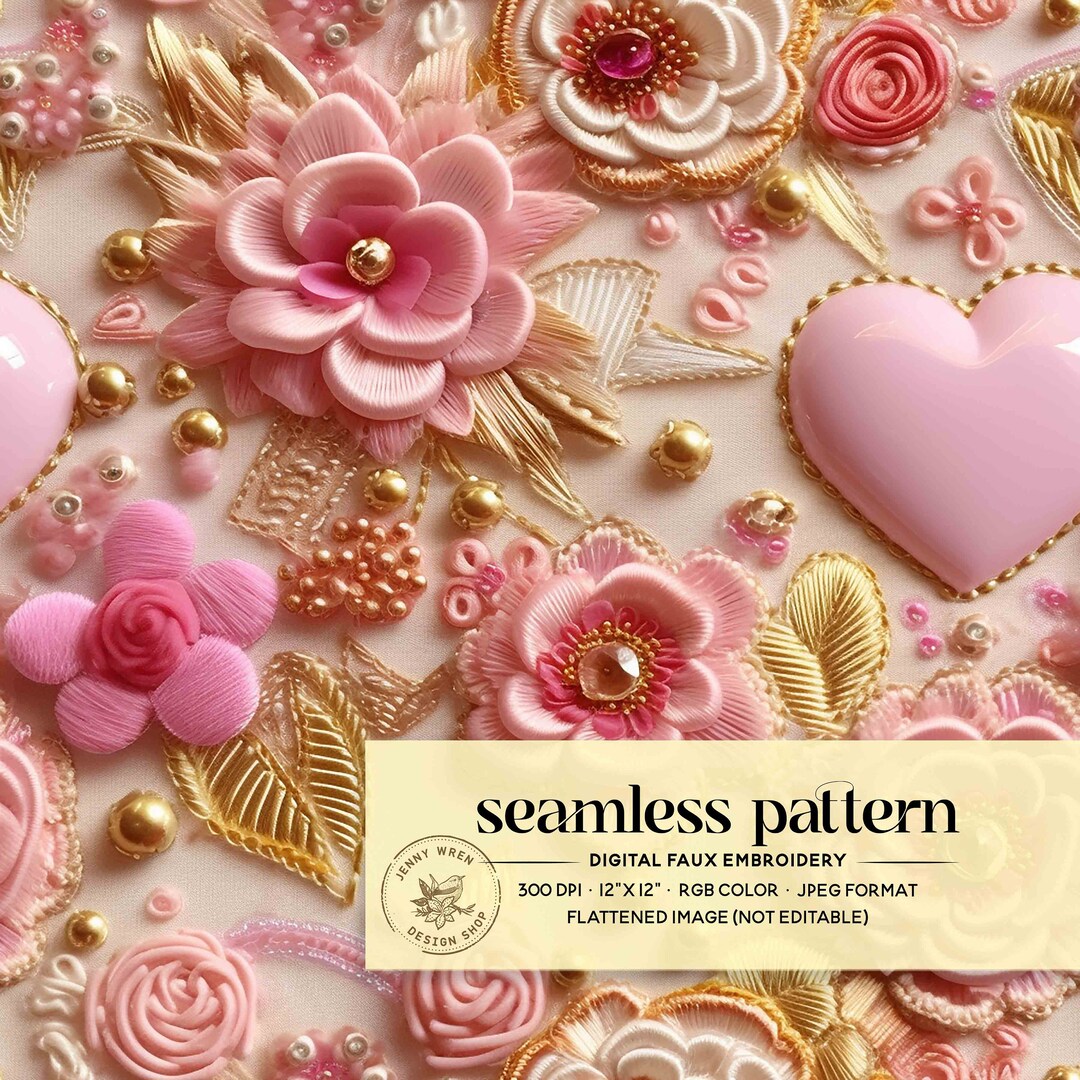 Valentine Hearts and Flowers Seamless Pattern, Pink Floral Valentines ...