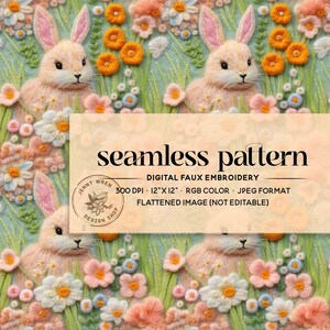 Pastel Easter Bunny Faux Embroidery Seamless Pattern, Cute Spring Baby ...