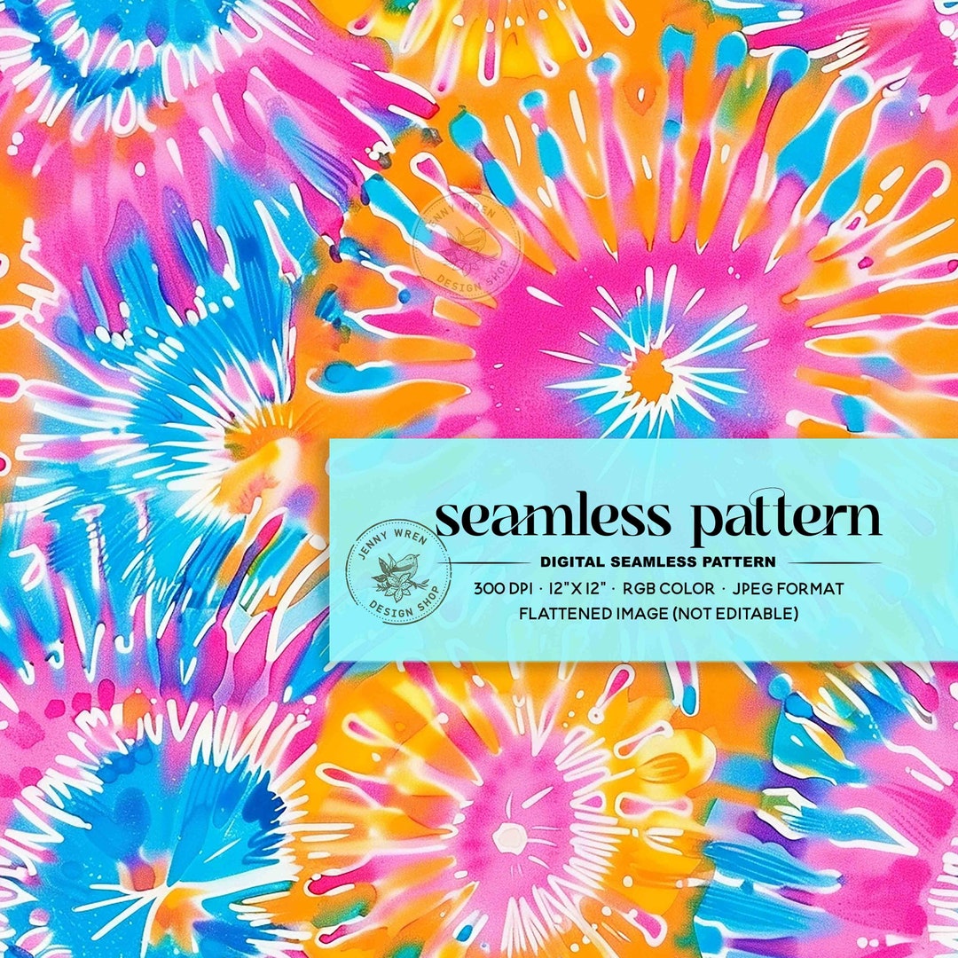 Pink Yellow Blue Tie Dye Seamless Pattern, Summer Pink Tie Dye ...