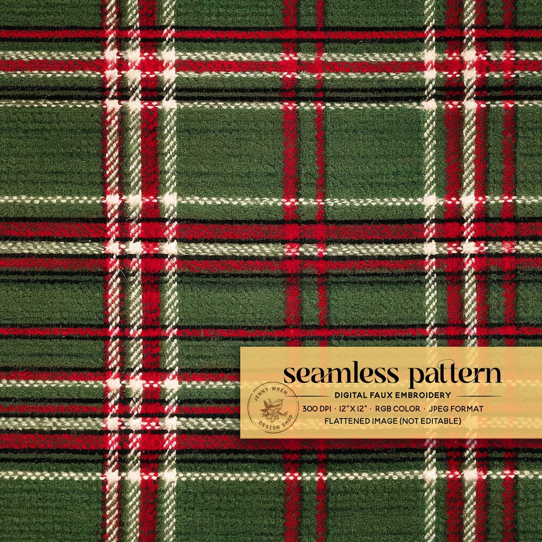 Christmas Green and Red Plaid Seamless, Vintage Christmas Plaid Fabric ...