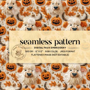 Fall Halloween Highland Cow Seamless Pattern, Highland Cows and ...