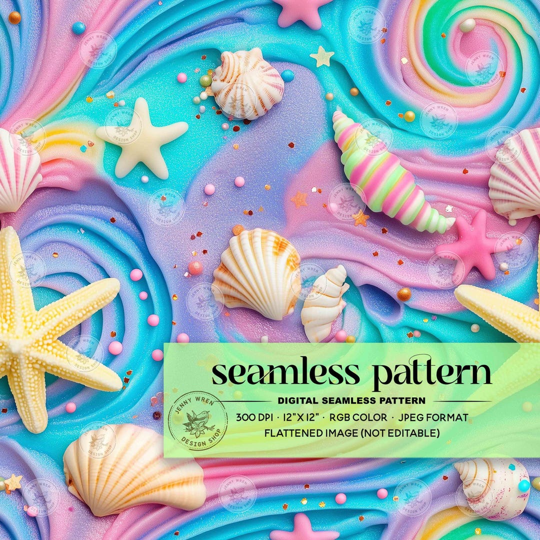 Pastel Rainbow Seashells Seamless Pattern: Summer Beach Digital Paper ...