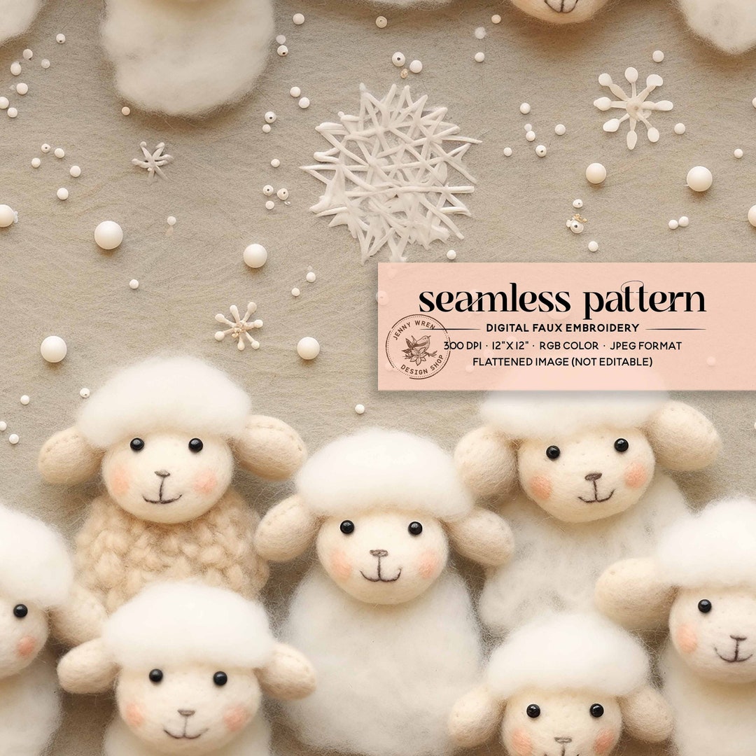 Christmas Sheep Faux Embroidery Seamless, Cute Sheep Repeat Pattern ...